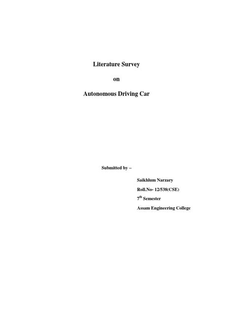 Literature Survey On Autonomous Driving Car Autonomous Car Automation