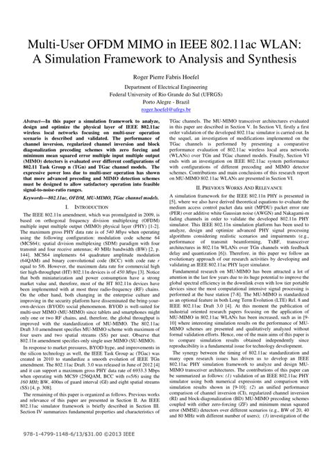 pdf multi user ofdm mimo in ieee 802 11ac wlan a simulation