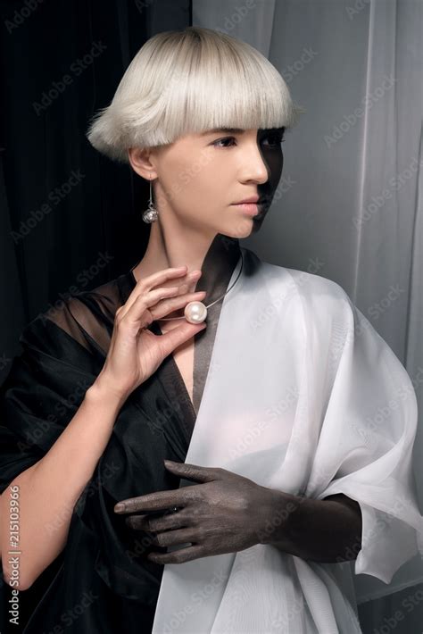 Portrait Of A Girl Half Black And White Half Breed Mixing Races
