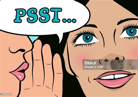 귀 비밀 소문에 있는가 십 소녀의 속삭이는 입소문 닫습니다 연설 거품 Psst 팝 아트 스타일의 벡터 일러스트 레이 션 만화에