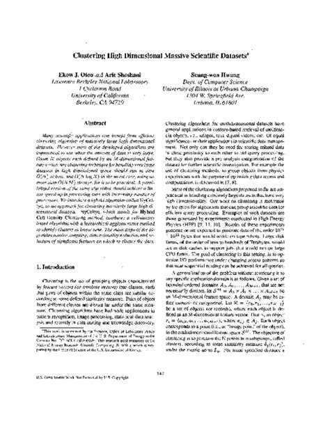 Pdf Clustering High Dimensional Massive Scientific Datasets