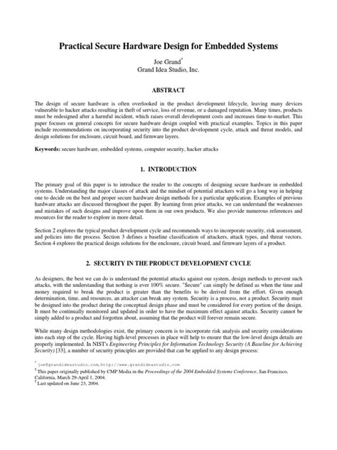 Practical Secure Hardware Design For Emb Pdf Pdf Computer Security