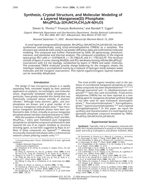 Pdf Synthesis Crystal Structure And Molecular Modeling Of A Layered