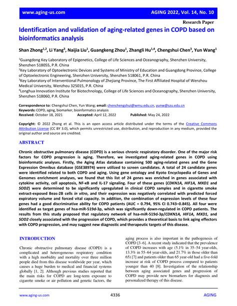 Pdf Identification And Validation Of Aging Related Genes In Copd