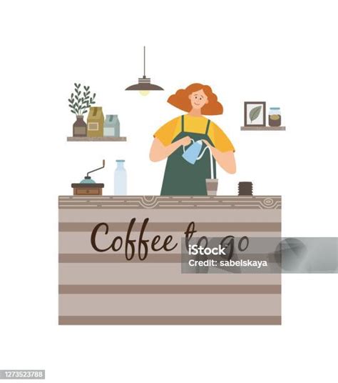 바리스타 카페테리아에서 커피를 판매하는 플랫 만화 벡터 일러스트리소시 커피 캡슐에 대한 스톡 벡터 아트 및 기타 이미지 커피