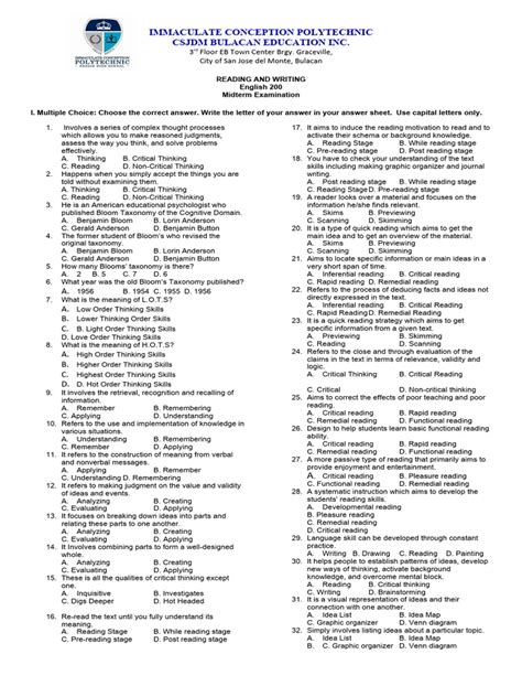 Eng 200 Midterm Examm 1 Pdf Thought Critical Thinking