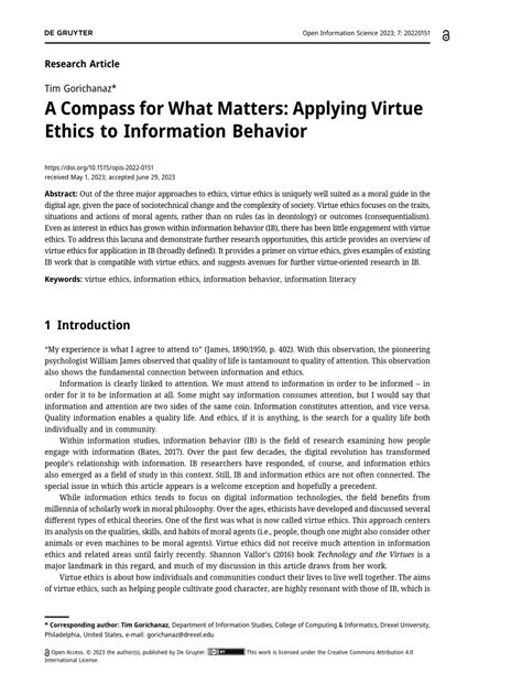 Pdf A Compass For What Matters Applying Virtue Ethics To Information Behavior