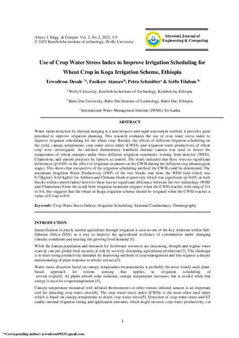 Pdf Use Of Crop Water Stress Index To Improve Irrigation Scheduling