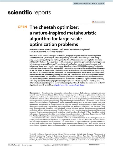 Pdf The Cheetah Optimizer A Nature Inspired Metaheuristic Algorithm