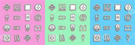 Set Line Usb Cable Cord Car Battery Electric Plug Circuit Scheme Battery Charge Level