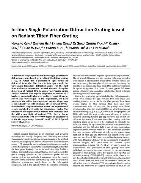 PDF In Fiber Single Polarization Diffraction Grating Based On Radiant Tilted Fiber Grating