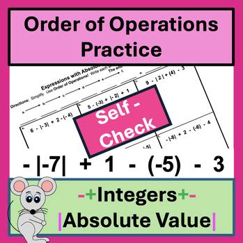 Order Of Operations Practice With Absolute Value And Integers TPT