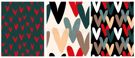 Cute Hand Drawn Irregular Seamless Vector Patterns With Hearts Stock Vector Illustration Of