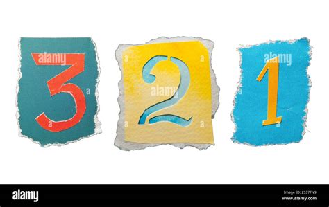 Handmade 3 2 And 1 Numbers Created From Torn Colorful Magazine Paper