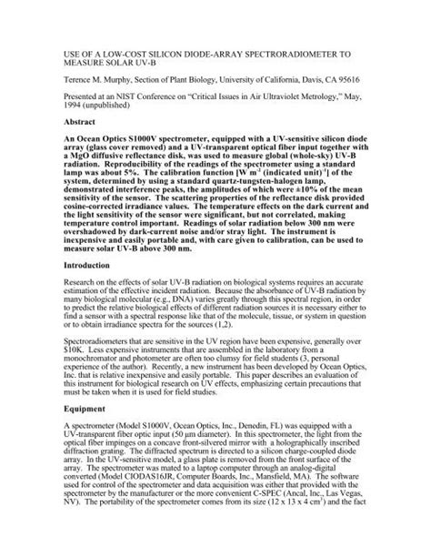 Use Of A Low Cost Silicon Diode Array Spectroradiometer