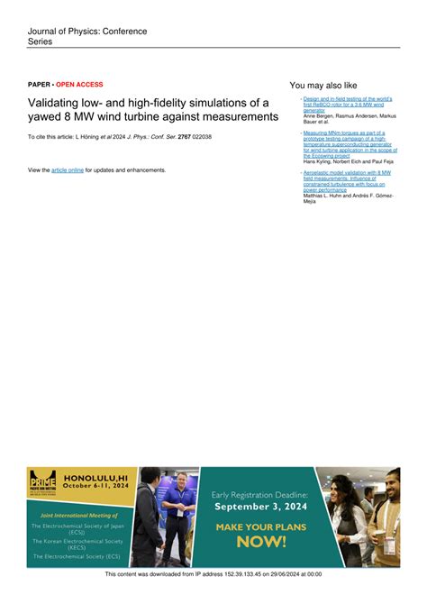 Pdf Validating Low And High Fidelity Simulations Of A Yawed 8 Mw Wind Turbine Against