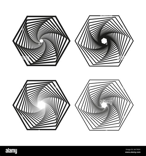 hexagonal spiral shapes geometric vortex symbols abstract rotating