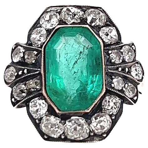 Antique Gia 3 41 Carat Colombian Emerald Diamond 14 Karat Rose Gold