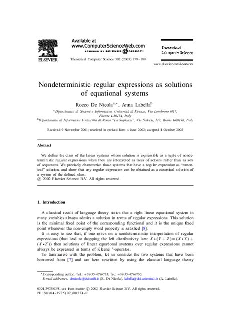 pdf nondeterministic regular expressions as solutions of equational