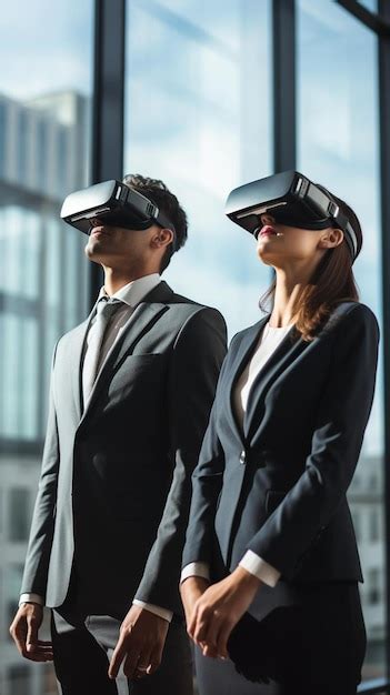 premium photo businessman and businesswoman wearing virtual reality