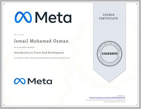 Frontenddevelopment Html Css Javascript Meta Coursera Ismail Osman