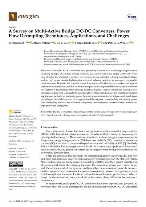 Pdf A Survey On Multi Active Bridge Dc Dc Converters Power Flow Decoupling Techniques