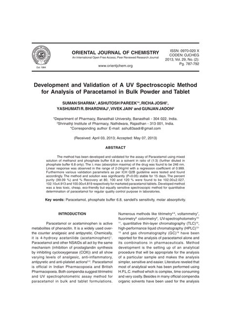 Pdf Development And Validation Of A Uv Spectroscopic Method For
