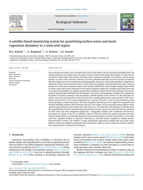 Pdf A Satellite Based Monitoring System For Quantifying Surface Water