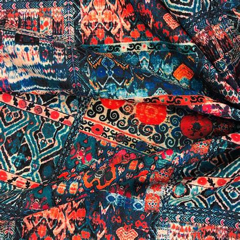 Ikat Aztec Kilim Print Fabric Boho Red Blue Patchwork Print Home Decor Tapestry Curtain