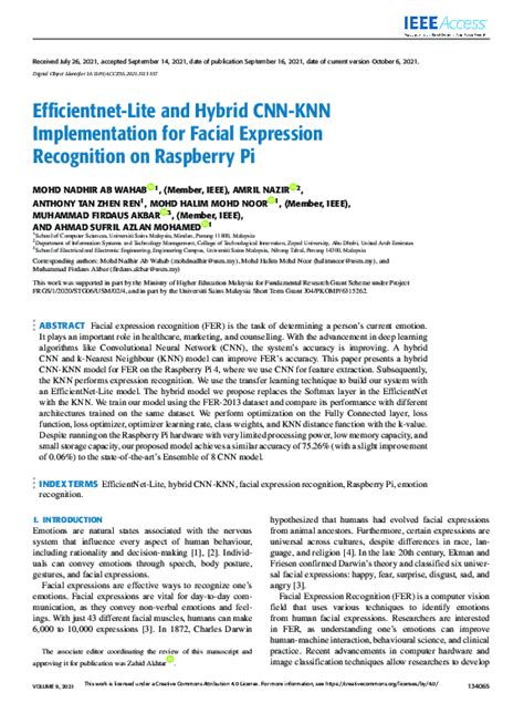 Pdf Efficientnet Lite And Hybrid Cnn Knn Implementation For Facial