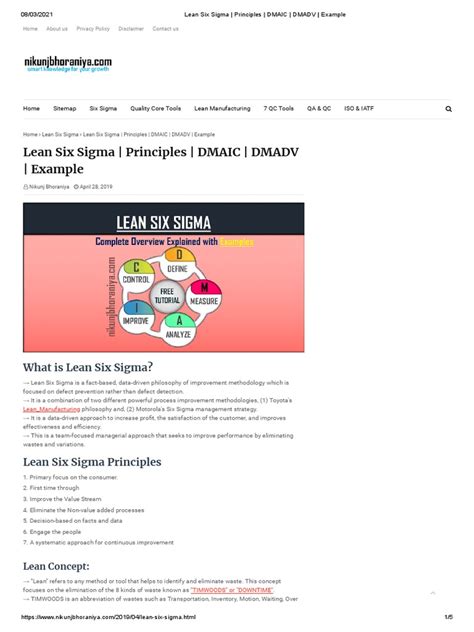 Article Lean Six Sigma Principles Dmaic Dmadv Example Pdf Six Sigma Lean