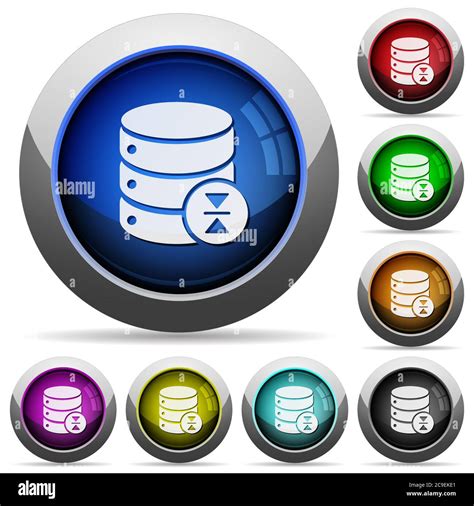 Select Database Table Row Icons In Round Glossy Buttons With Steel