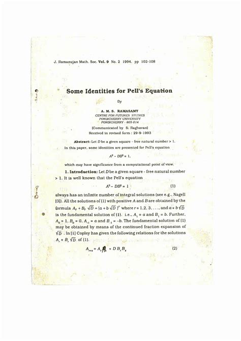 Pdf Some Identities For Pells Equation