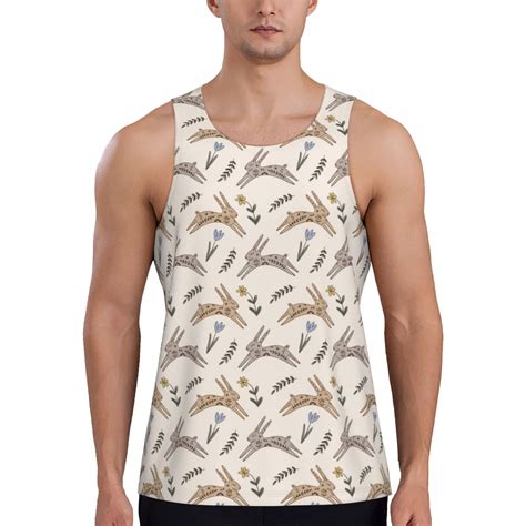 Cauagu Retro Rabbit Print Mens Sleeveless Muscle Shirtstank Tops
