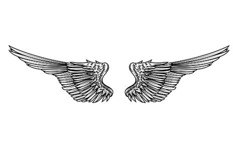 새의 날개 그림은 흑백으로 문신 스타일로 완성되었습니다 천사 날개 새 날개의 그림입니다 개념에 대한 스톡 벡터 아트 및 기타