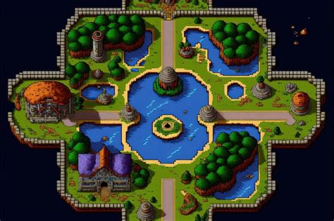 Premium AI Image Pixel Art Fantasy RPG Game Map Top View Background