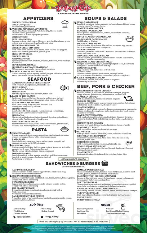 Menu For Rainforest Cafe In Atlantic City Nj Sirved