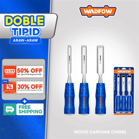 Wadfow 3 Pcs Industrial Wood Carving Hand Chisel Set 12mm 19mm 25mm