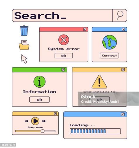 복고풍 인터페이스의 큰 세트 80년대 90년대 오래된 컴퓨터 사용자 인터페이스 요소와 빈티지 미적 아이콘 레트로 아이콘 Y2k