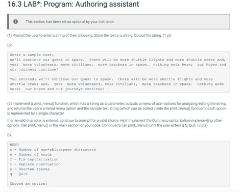 solved 16 3 lab program authoring assistant this section