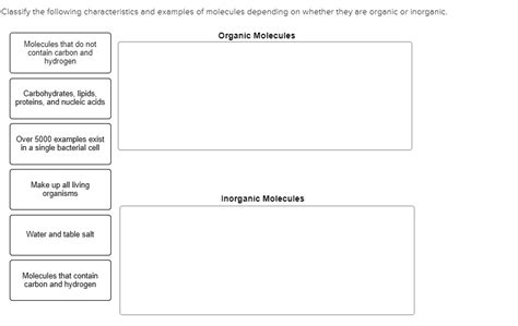 Classify The Following Cha Cteristics And Examples Of Molecules