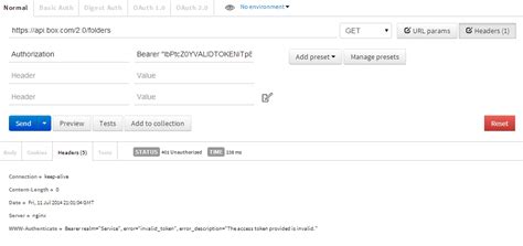 Javascript Unable To Call Box API Through Postman Even With A Seemingly Valid Access Token