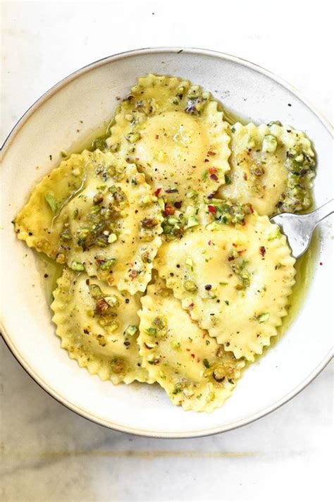 Ravioli With Pistachio Pesto Serving Dumplings