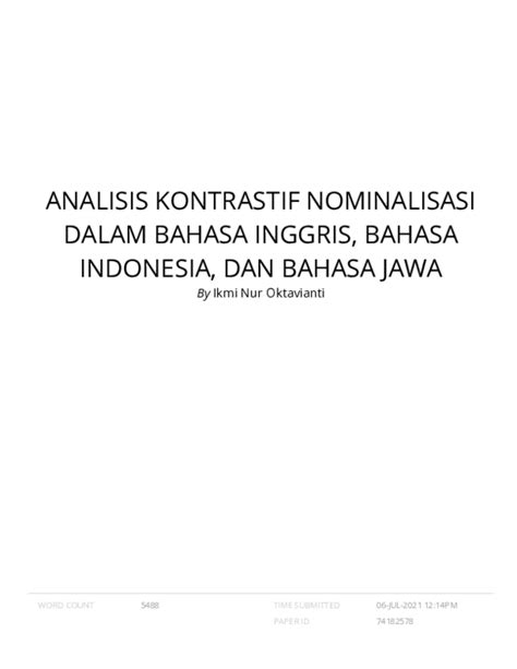 Pdf Hasil Cek Similarity Analisis Kontrastif Nominalisasidalam Bahasa Inggris