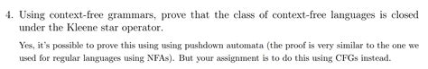 Solved Using Context Free Grammars Prove That The Class Chegg