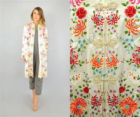 40s Hand Embroidered Botanical Floral Chrysanthemum Etsy Hand