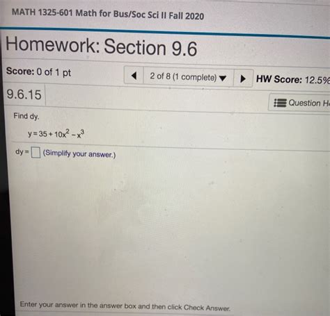 Solved Math 1325 601 Math For Bus Soc Sci Il Fall 2020