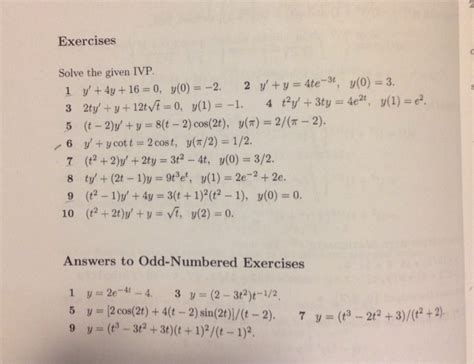 Solved Exercises Solve The Given Ivpanswers To Odd