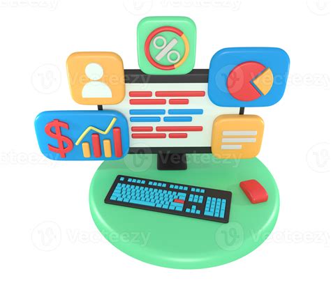3d Rendering Computer Screen Business Report Application 10987254 Png