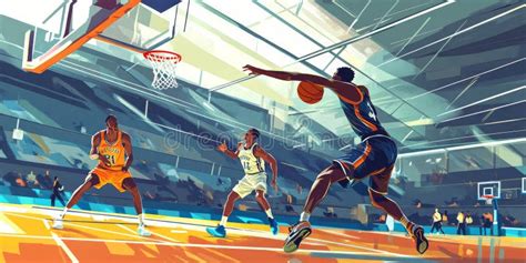 A Dynamic Basketball Court With Players In Mid Action Showcasing Their Stock Image Image Of